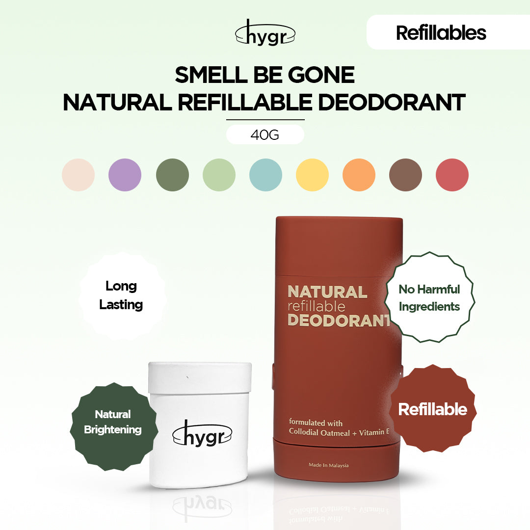 HYGR Smell Be Gone Natural Refillable Deodorant [1 Refill + 1 Case]