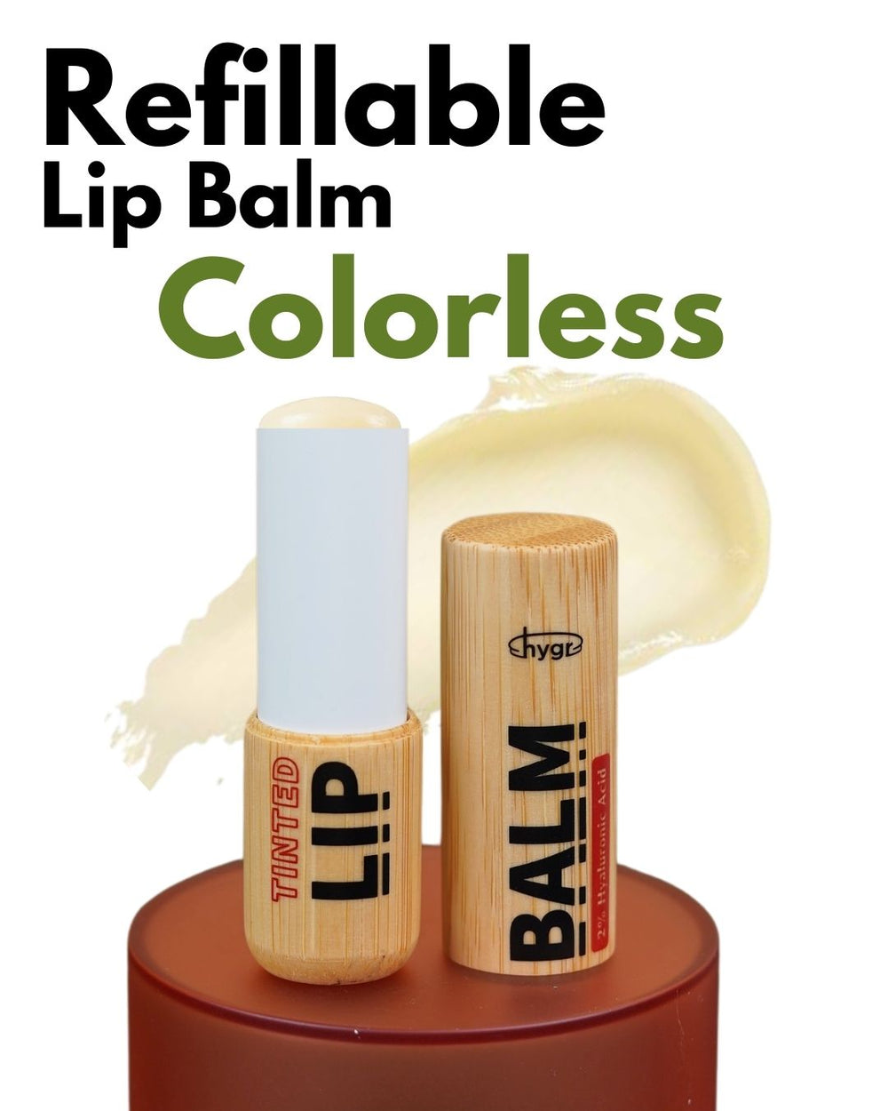 Bamboo Refillable Natural Tinted Lip Balm + 2 % Hyaluronic Acid